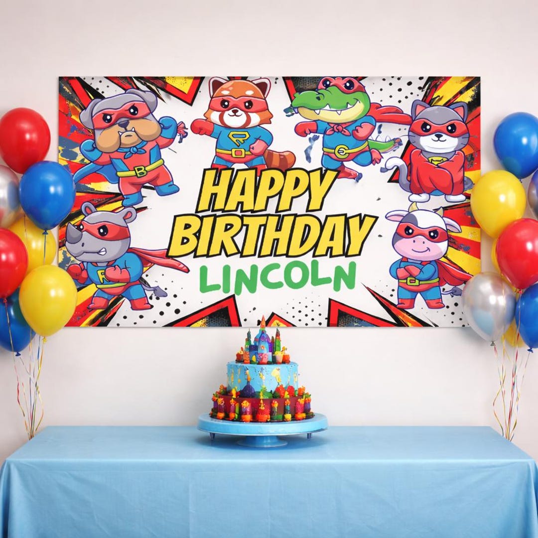 Super Hero Animals Birthday Poster, Comic Book Superhero Party Decor - Etsy