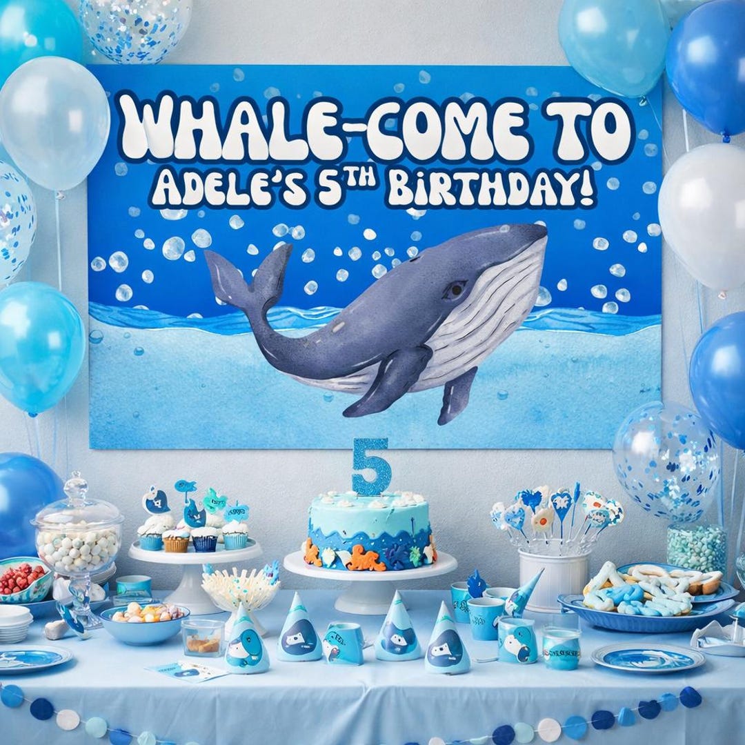 Personalized Whale Birthday Poster, Ocean Theme Birthday Party Decor - Etsy