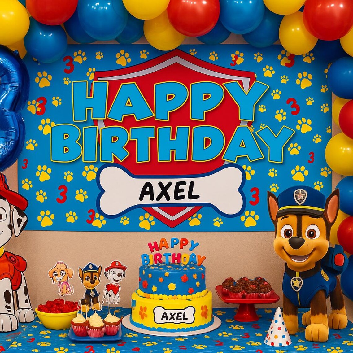 Dog Rescue Birthday Poster Paw Custom Name & Age Party Sign Puppy Theme ...