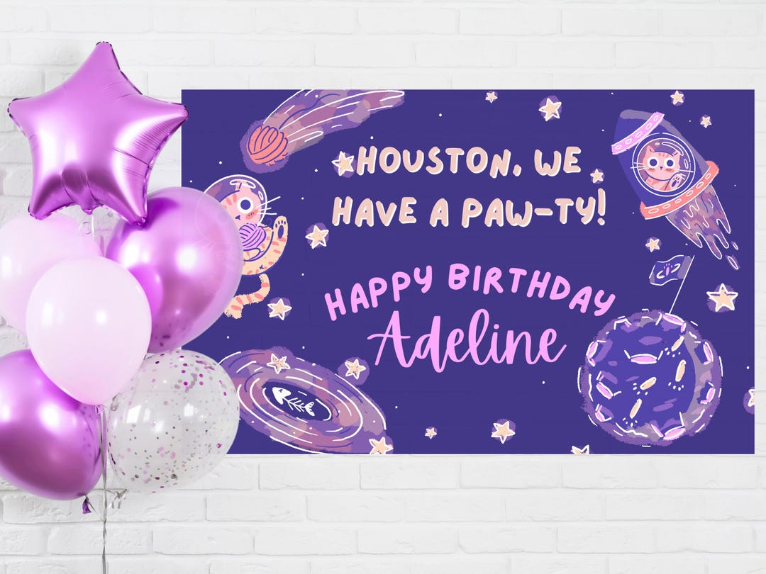 Cats in Space Birthday Poster Custom Name Paw-ty Sign Cat Theme ...