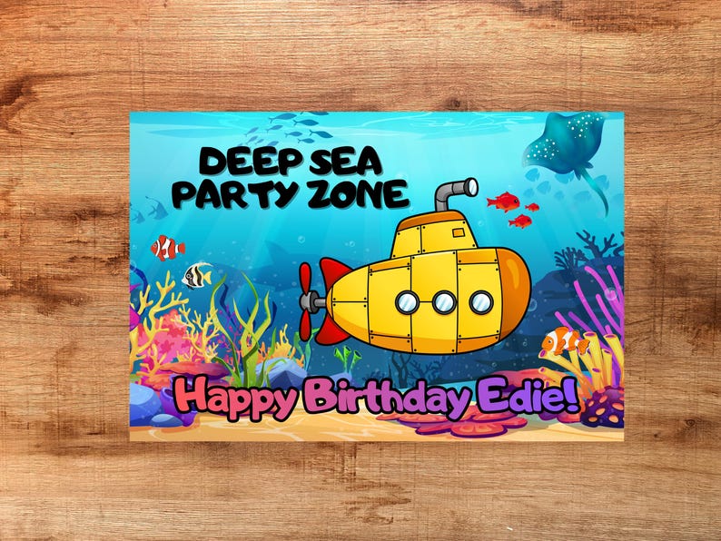 Custom Submarine Birthday Poster, Personalized Under the Sea Party ...