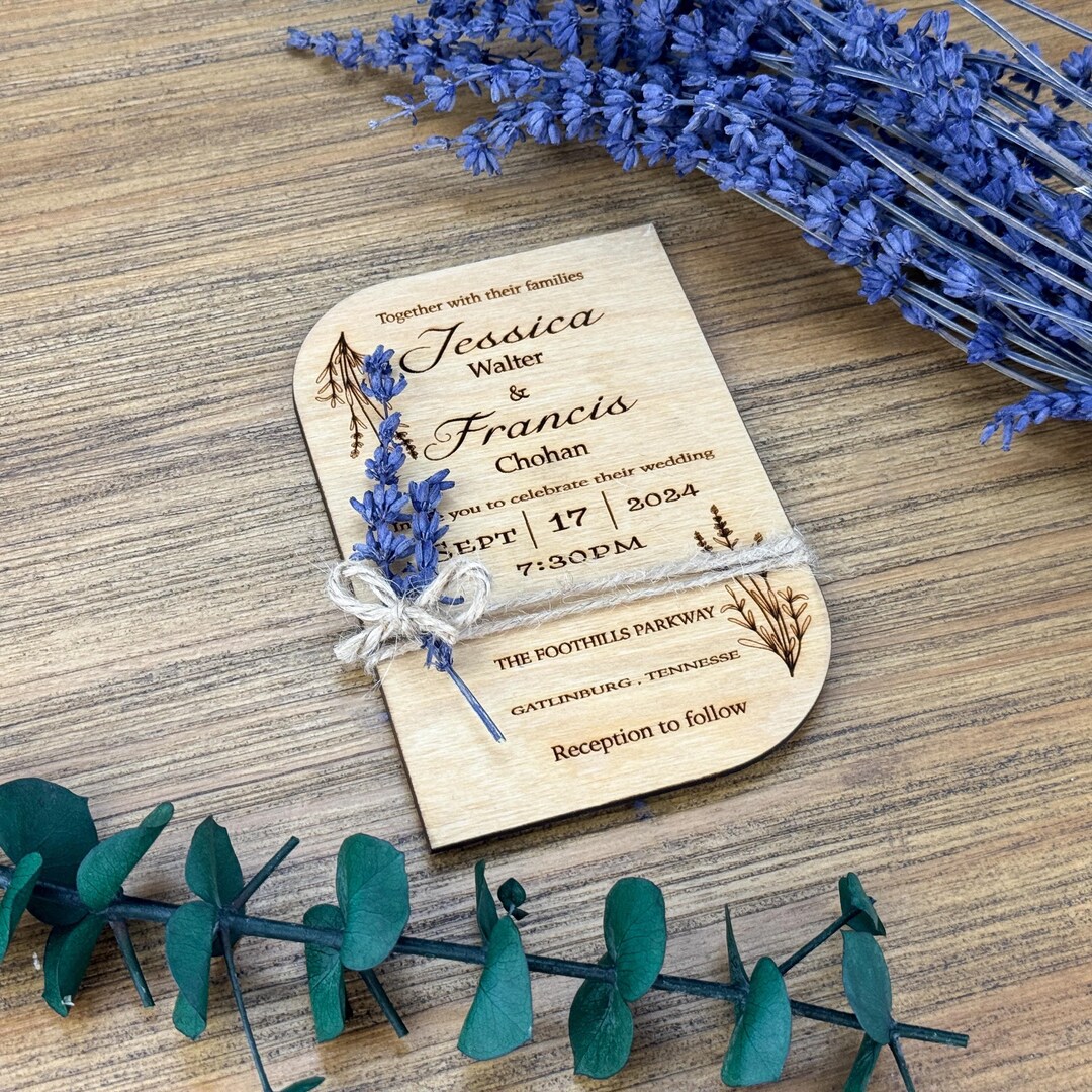Lavander Wedding Invitation | Wooden Wedding Invitation Set | Wedding ...