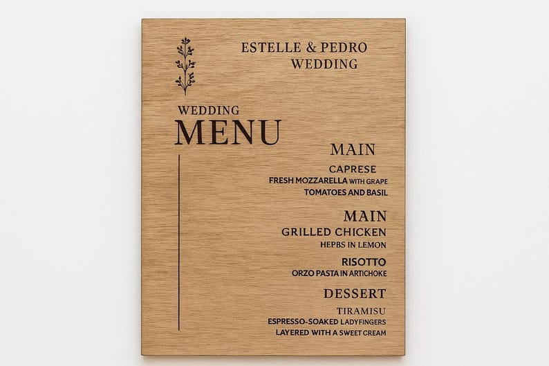 Personalized Engraved Wooden Wedding Menu, Rustic Table Decor - Etsy