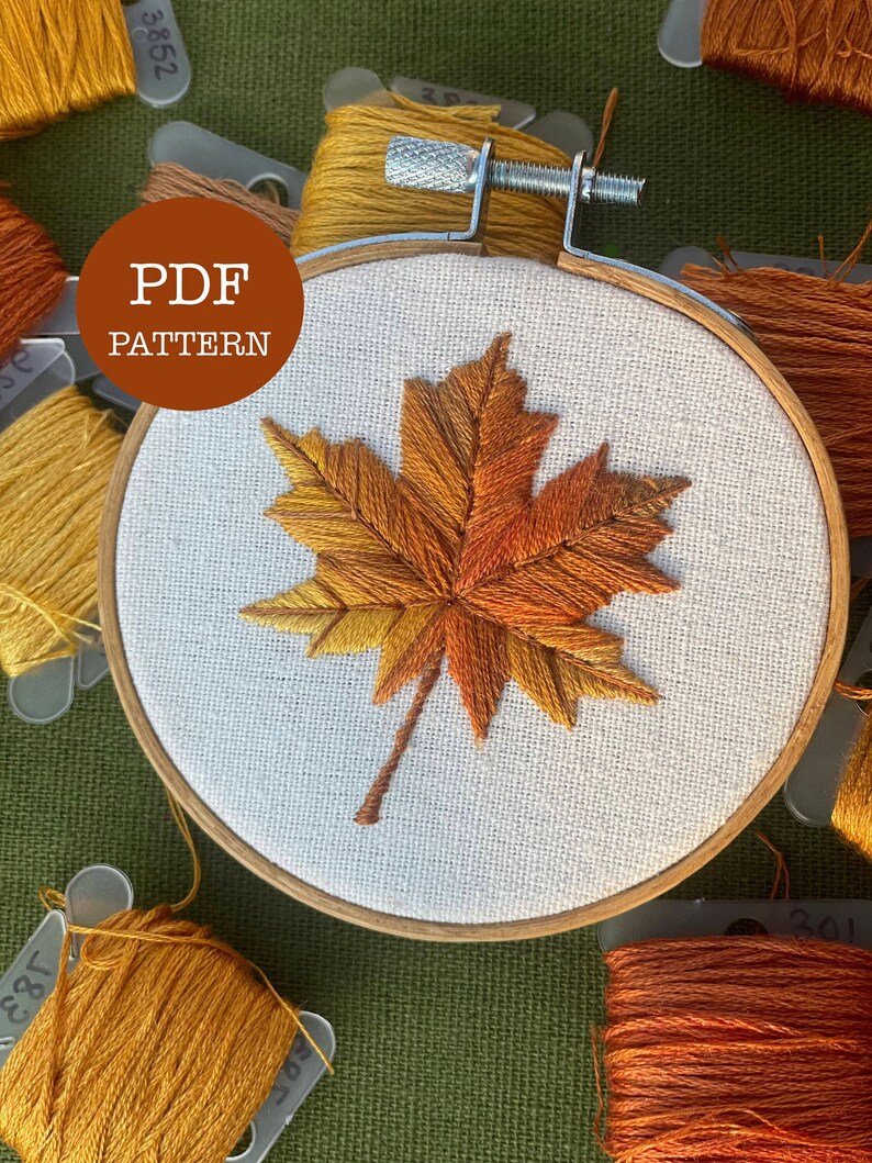 Burnt Orange Fall Maple Leaf - Hand Embroidery Pattern and Tutorial ...