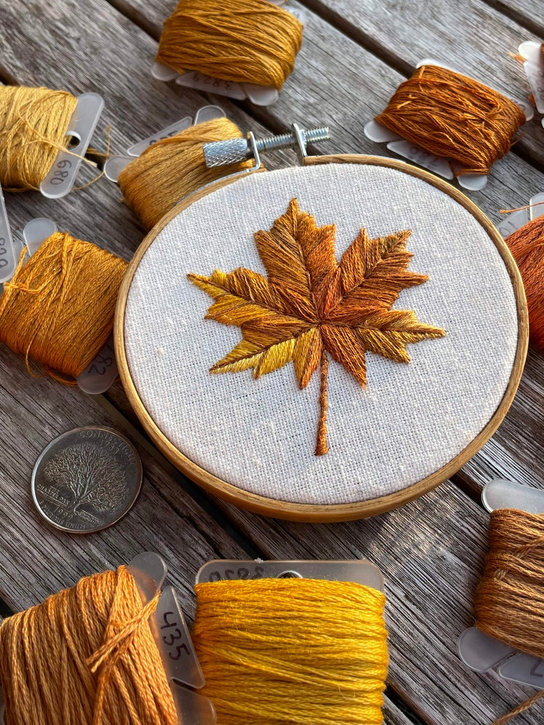 Burnt Orange Fall Maple Leaf - Hand Embroidery Pattern and Tutorial ...