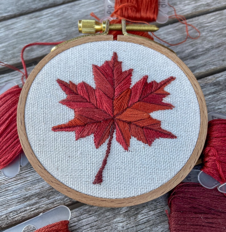 Crimson Maple Leaf Hand Embroidery Pattern: Beginner Friendly (PDF ...
