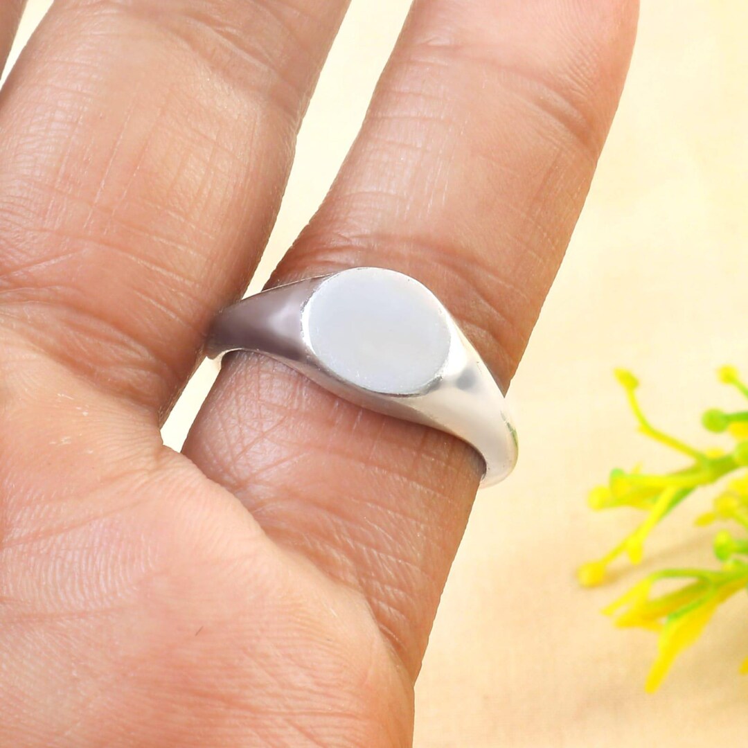 Sterling Silver Signet Oval Ring, Pinkie Ring, Oval Silver Ring, Pinkie ...