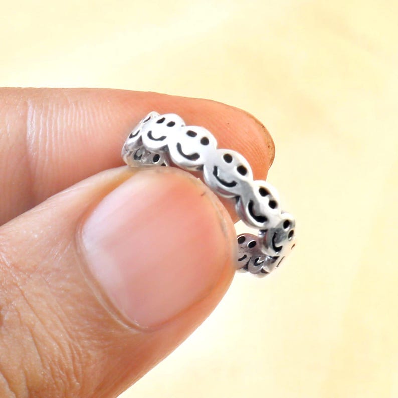 Smiley Face Ring, Stackable Smiley Face Ring, Emoji Ring, Happy Face Ring, Adjustable Ring ...