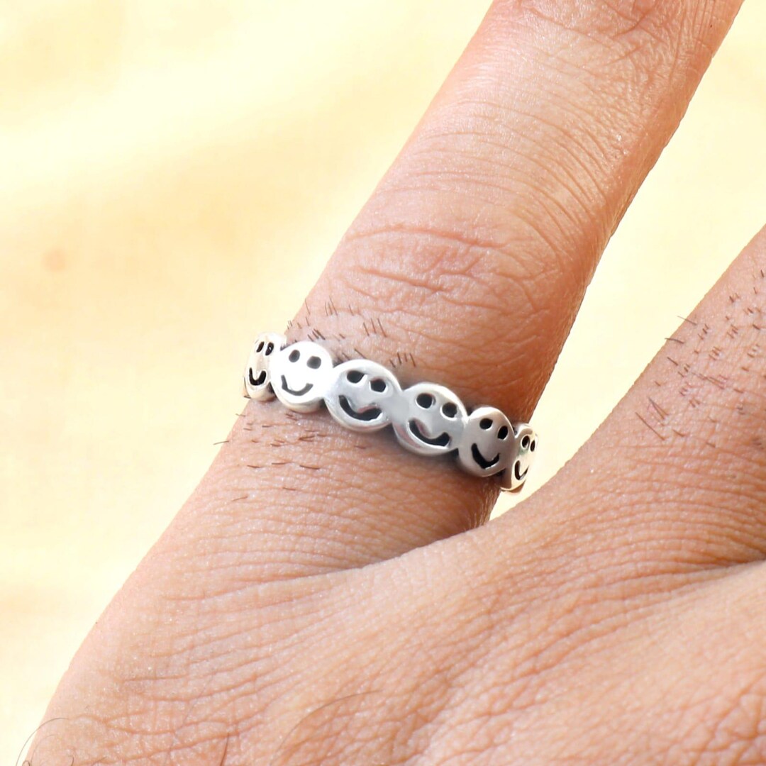 Smiley Face Ring, Stackable Smiley Face Ring, Emoji Ring, Happy Face Ring, Adjustable Ring ...