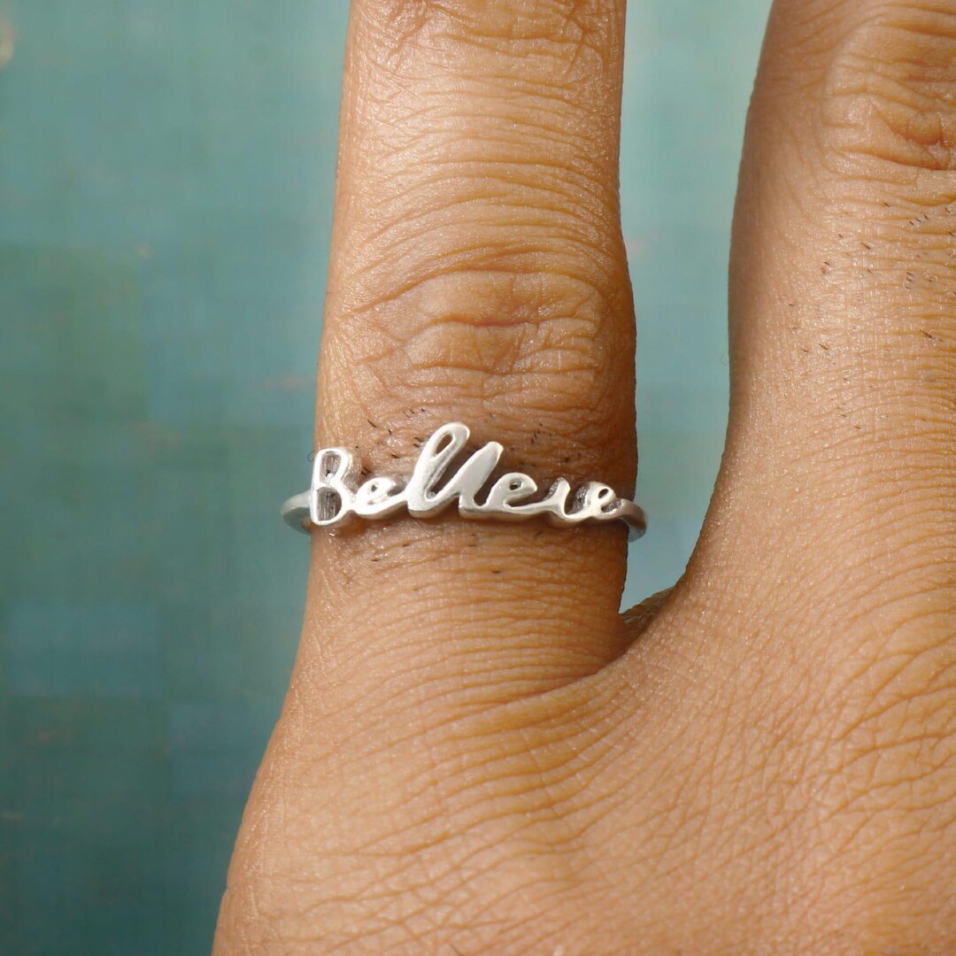 Believe Ring , Word Silver Jewelry , Stackable Name Ring , Ring ...