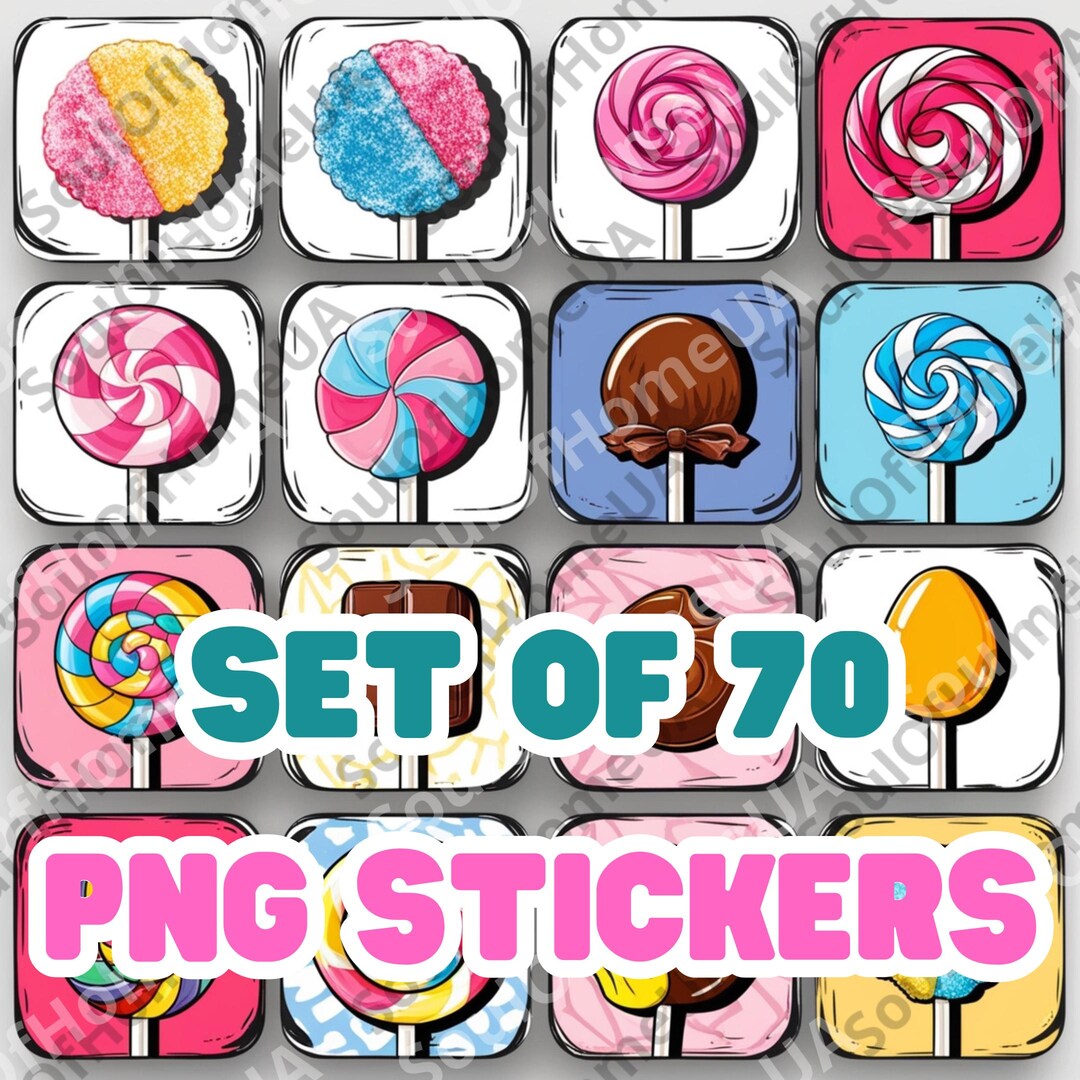 Set of 70 Candies Stickers PNG Custom Sublimation Design Digital Art ...