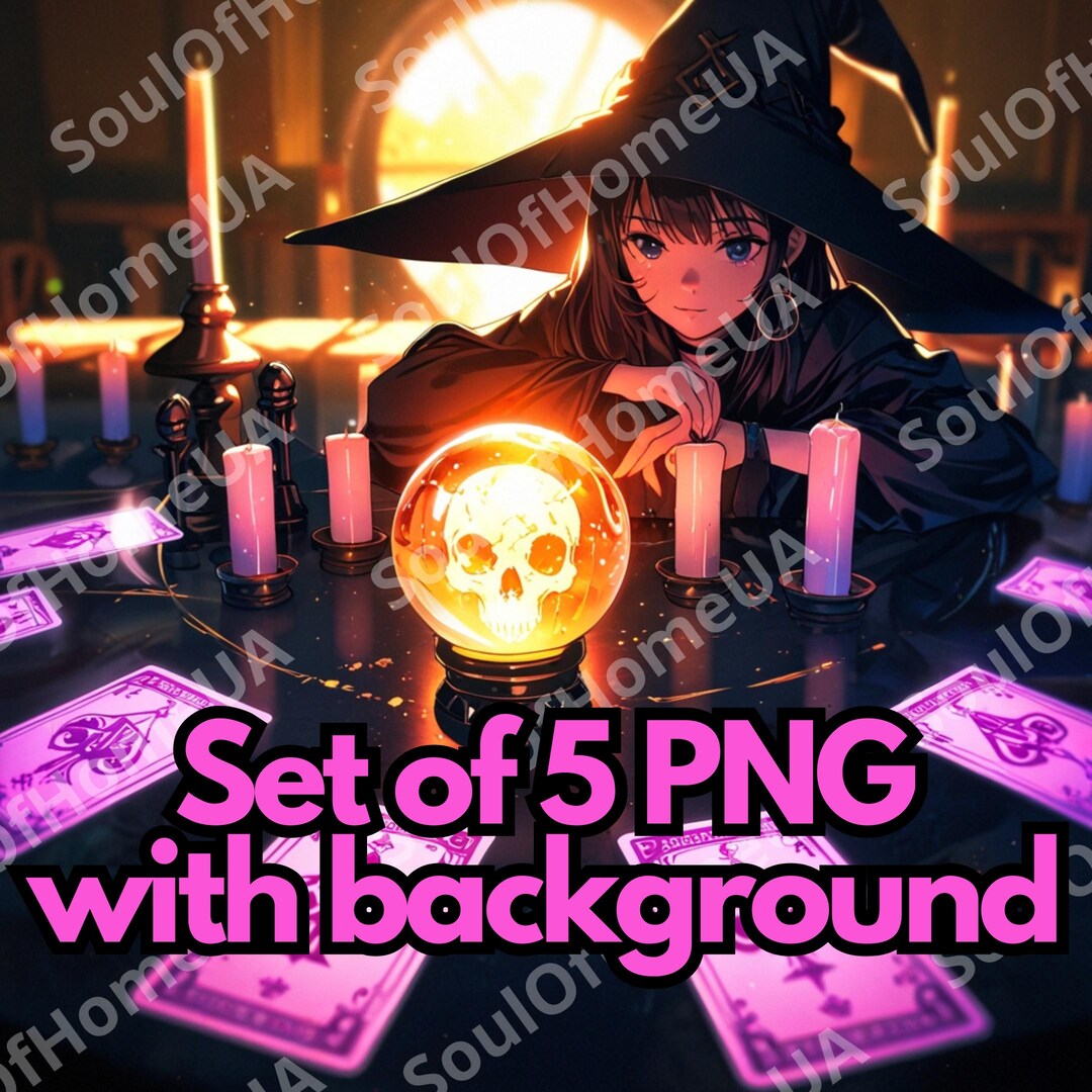 Digital Art Anime Witch With Cards PNG Printable 300 DPI Art Witch ...