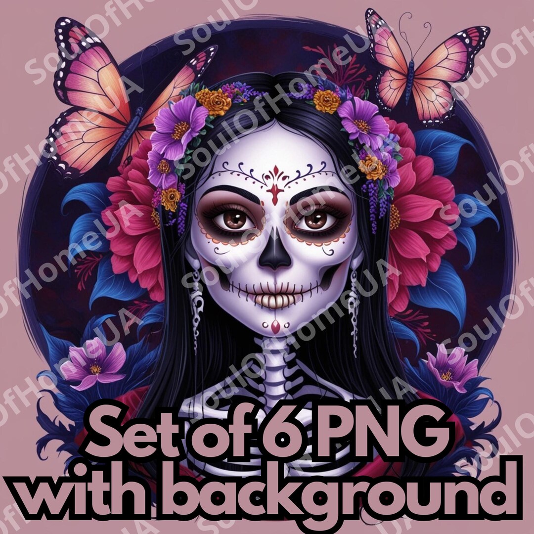 Set 6 Santa Muerte Digital PNG Clipart Day of the Dead Style Art Dark ...