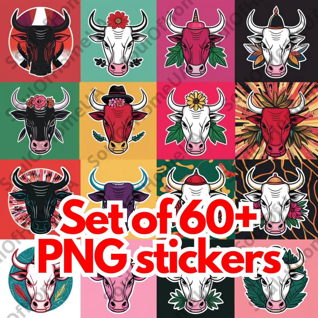 Bull Head Sticker Pack Clipart Instant Download Design Cow Skull ...