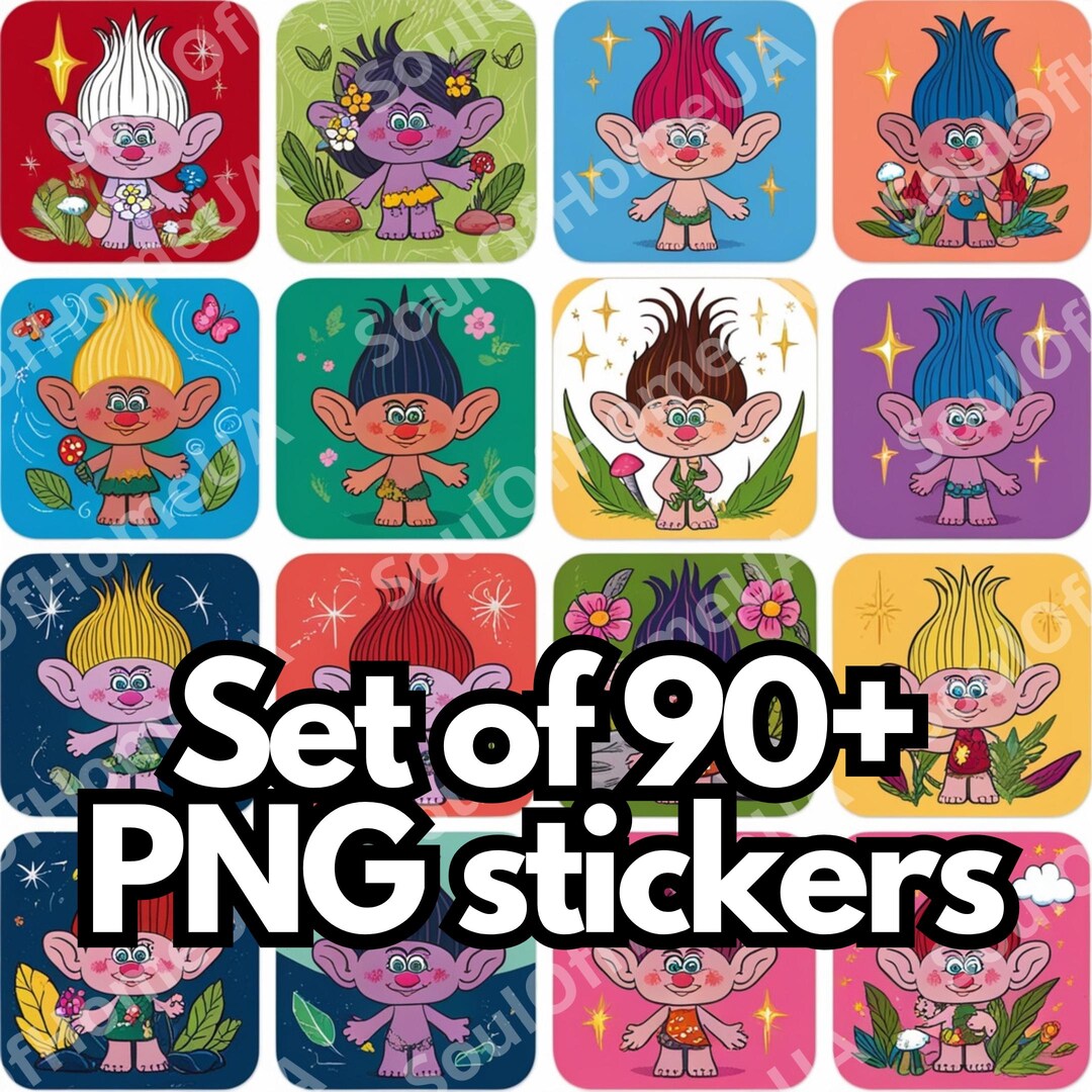 Cute Fantasy Trolls Stickerpack Clipart Instant Download Design Trolls ...