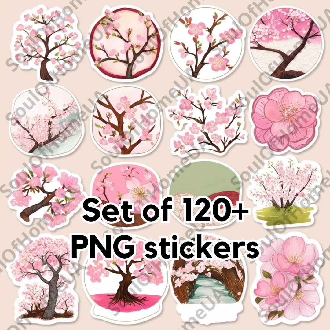 Set of 120 Sakura Stickers PNG Custom Sublimation Design Digital Prints ...