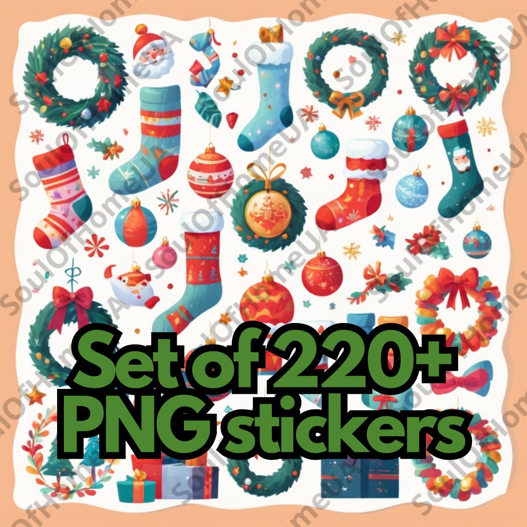 Christmas 220+ Stickers Clipart Instant Download Design Socks Balls ...