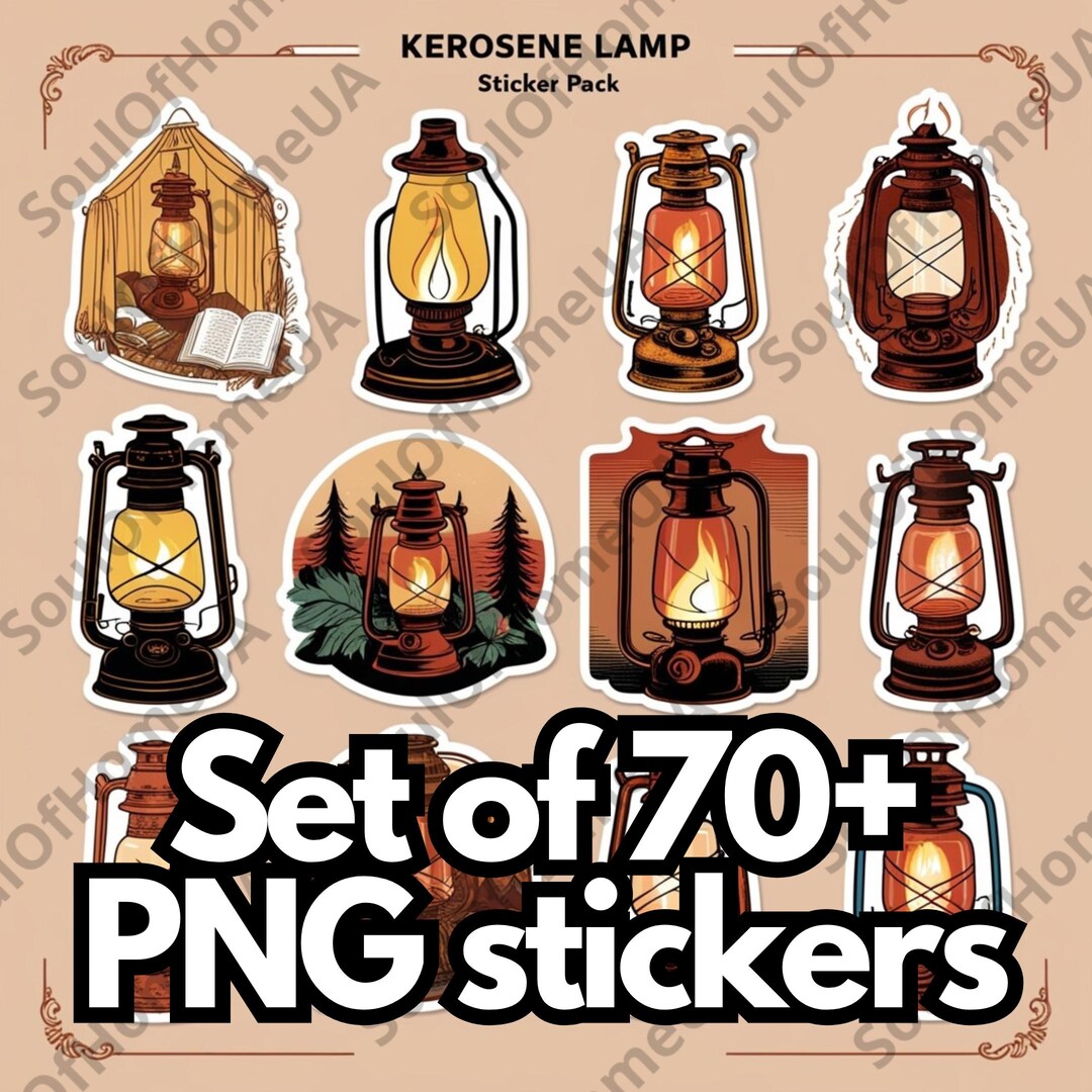 Kerosene Lamp Digital Sticker Pack PNG Vintage Oil Lamp Clipart Instant ...