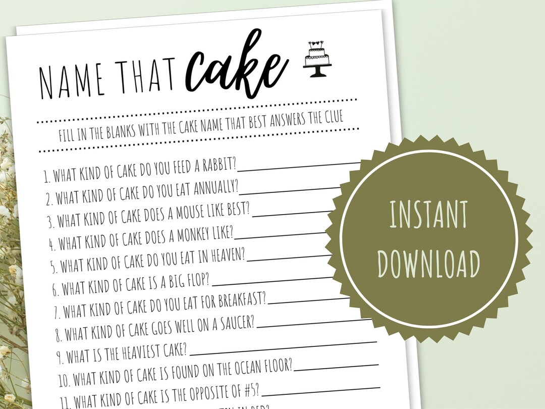 Name That Cake Bridal Shower Game Printable Bridal Shower Game Rustic ...
