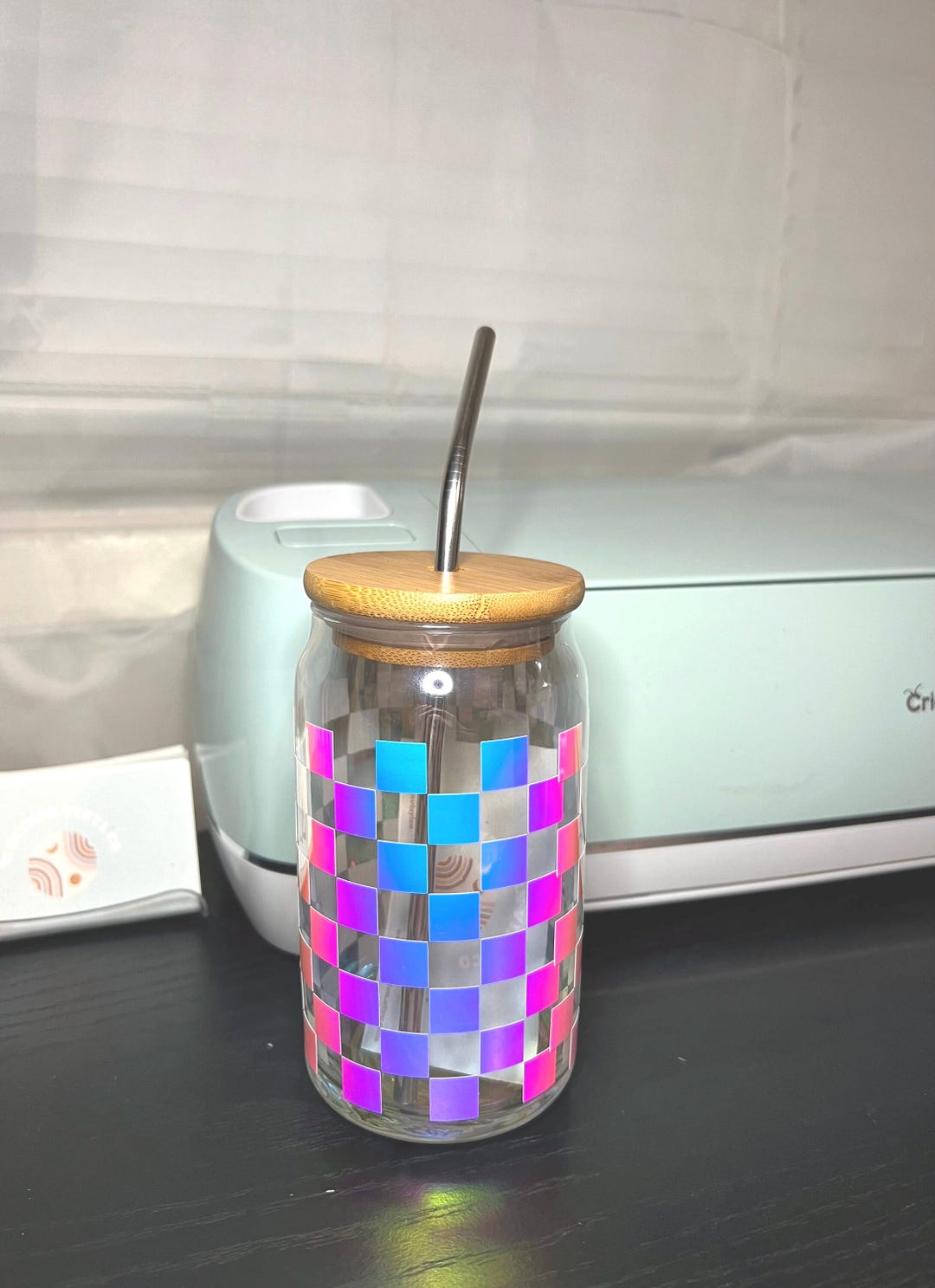 Retro Checkered Glass Cup | Groovy Checkered Glass Cup | Checkered ...