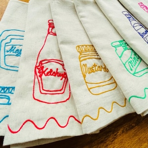 Embroidered Food Condiment Napkins (set of 6) - Etsy