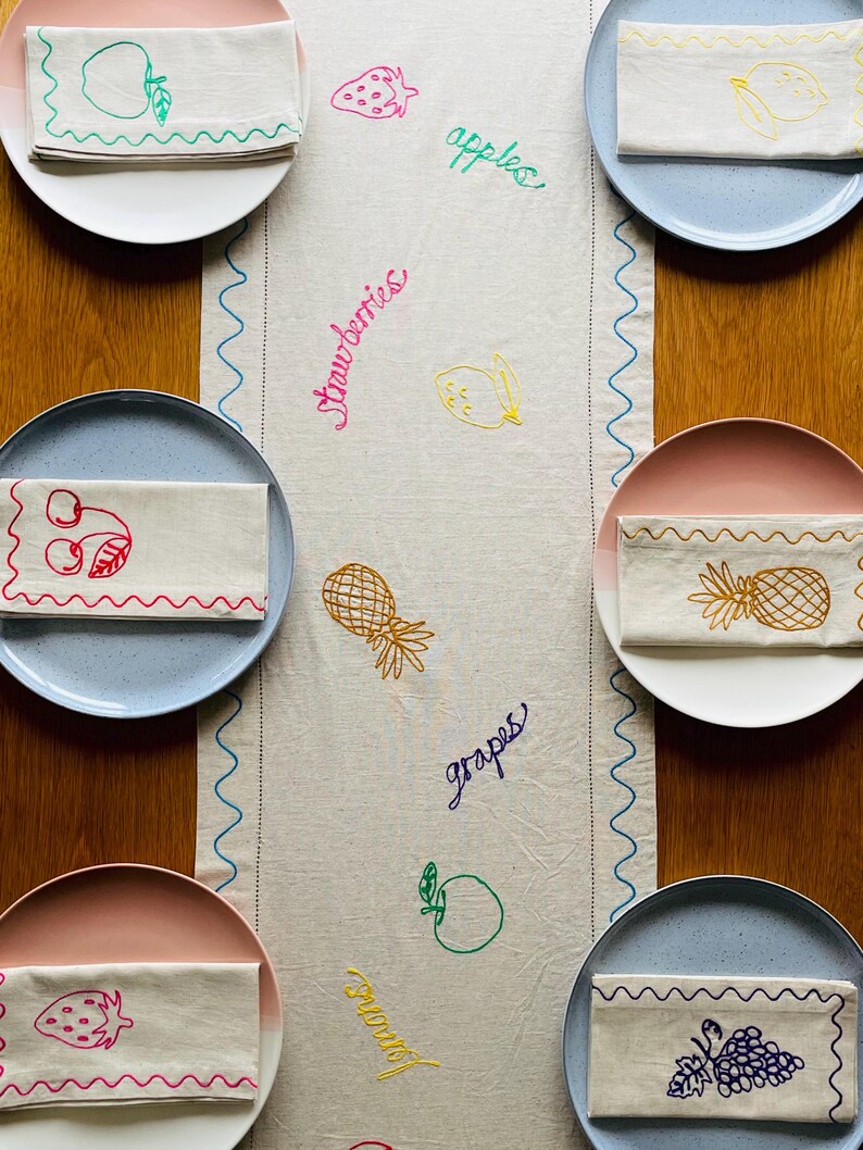 Embroidered Fruit Linen Table Runner - Etsy