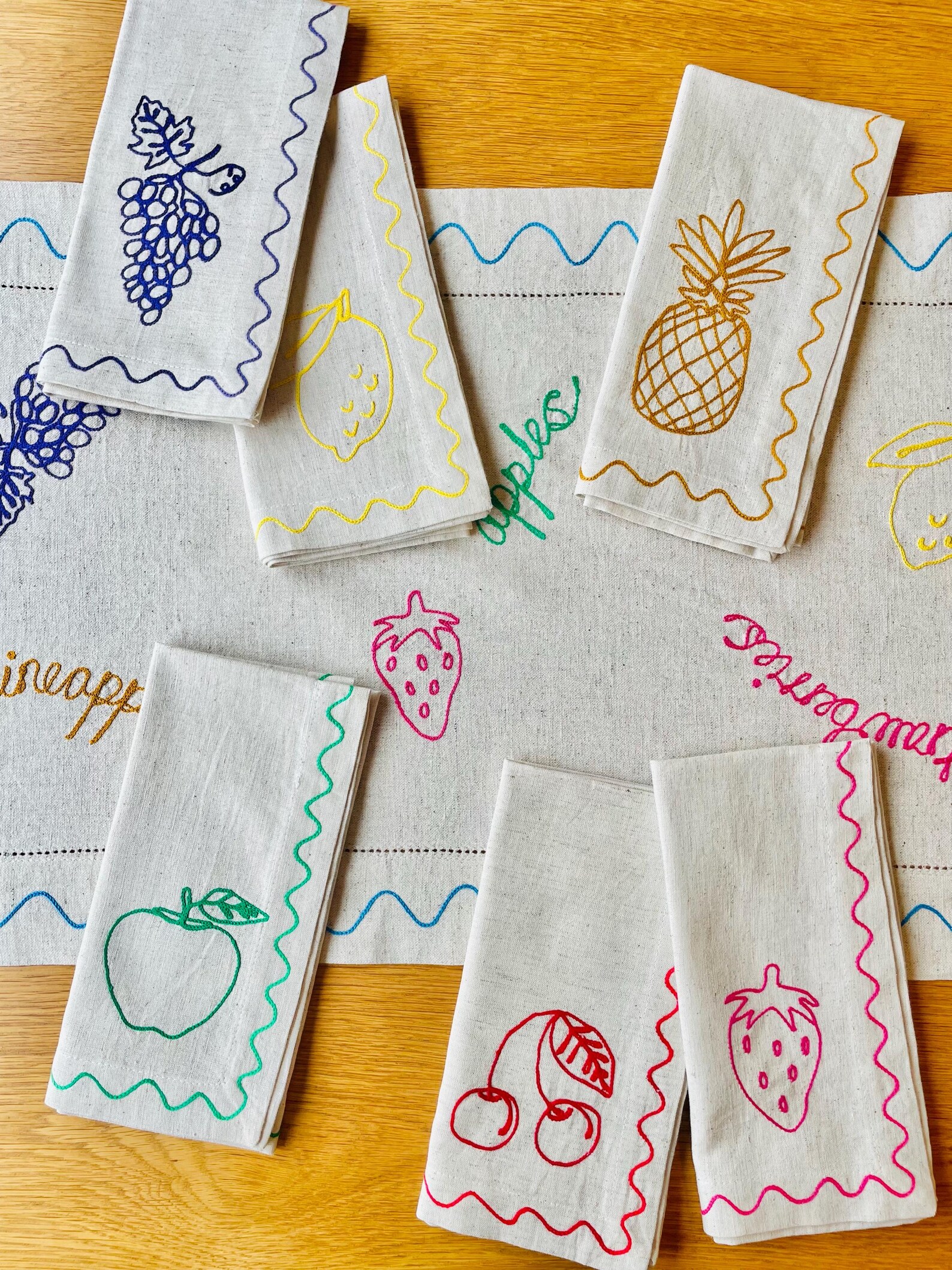 Embroidered Fruit Linen Table Runner - Etsy