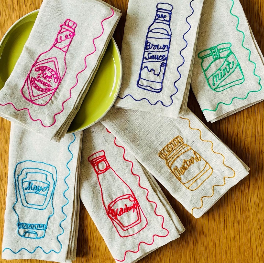 Embroidered Food Condiment Napkins (set of 6) - Etsy