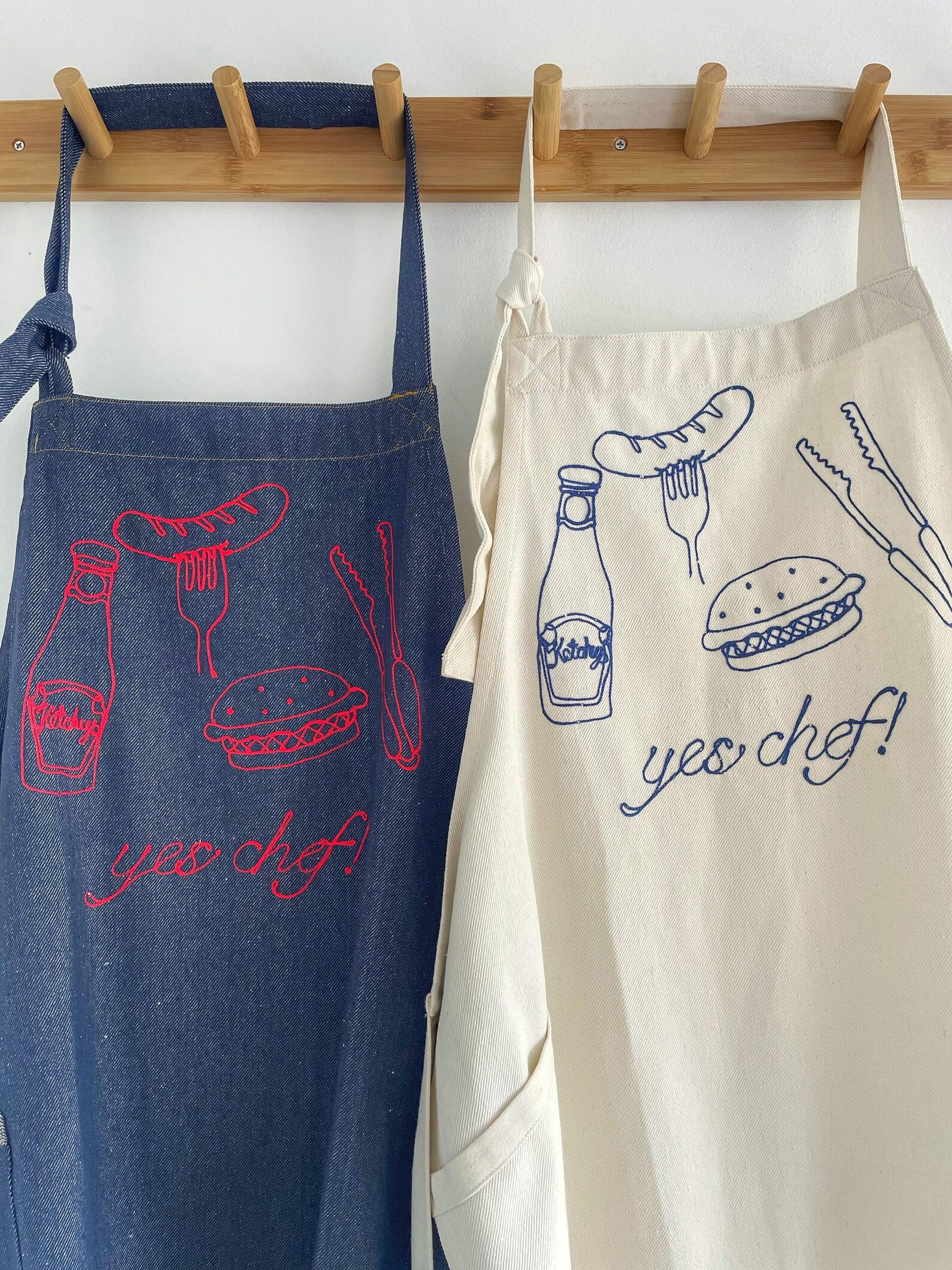 Embroidered Yes Chef Denim Apron - Etsy