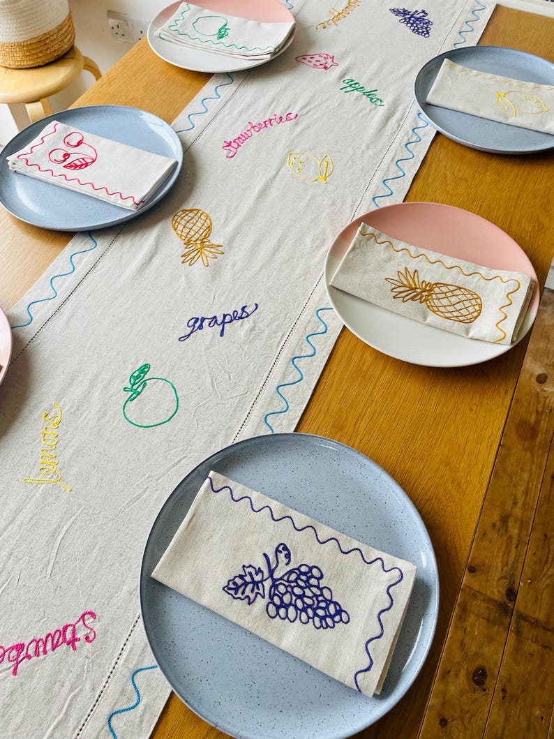 Embroidered Fruit Linen Table Runner - Etsy