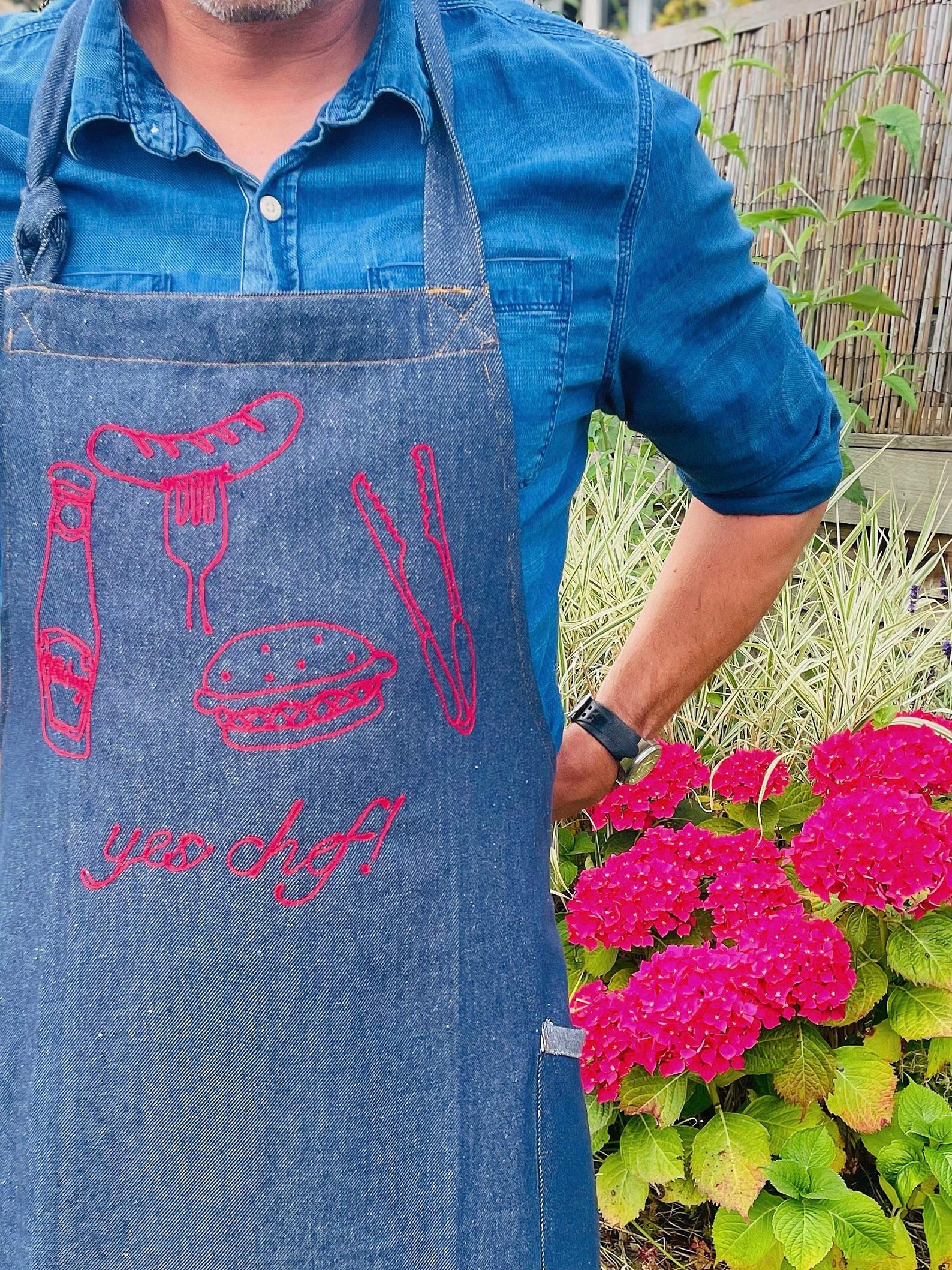 Embroidered Yes Chef Denim Apron - Etsy