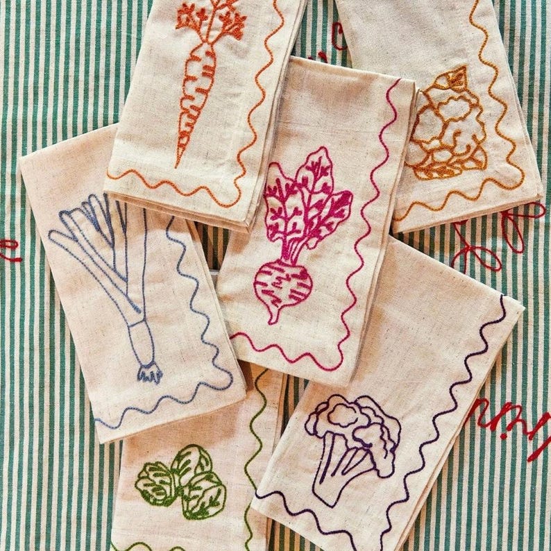 Embroidered Vegetable Napkins (set of 6) - Etsy