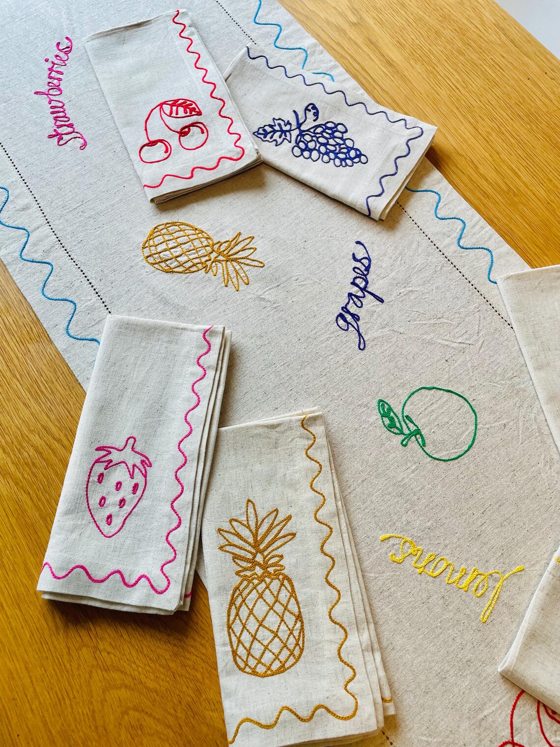 Embroidered Fruit Linen Table Runner - Etsy