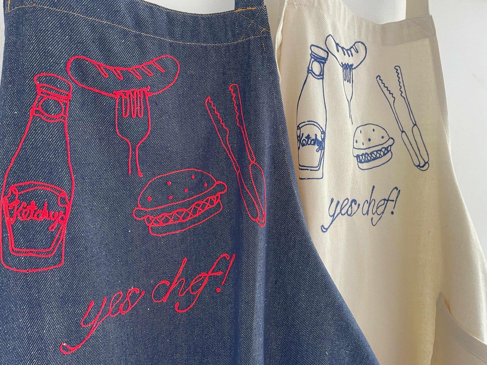 Embroidered Yes Chef Denim Apron - Etsy