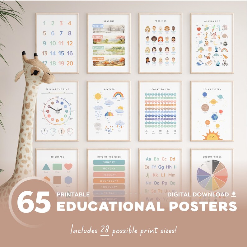 Set of 65 Educational Posters, Homeschool Print, Montessori Classroom ...