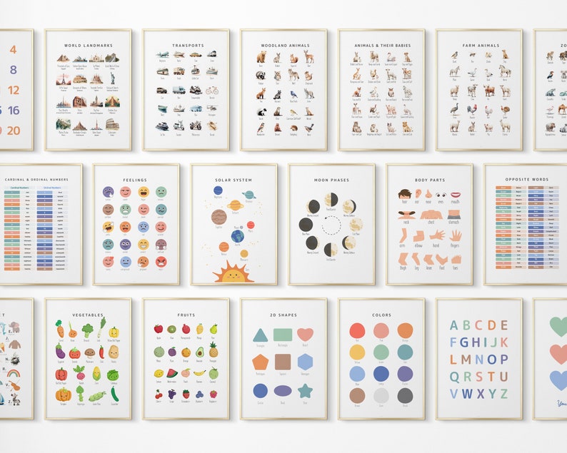 Set of 65 Educational Posters, Homeschool Print, Montessori Classroom ...