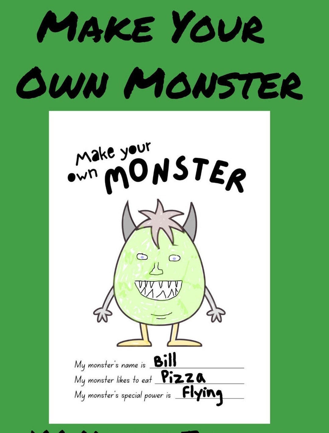 Make Your Own Monster Worksheet Coloring Sheet Pdf. for Kids - Etsy