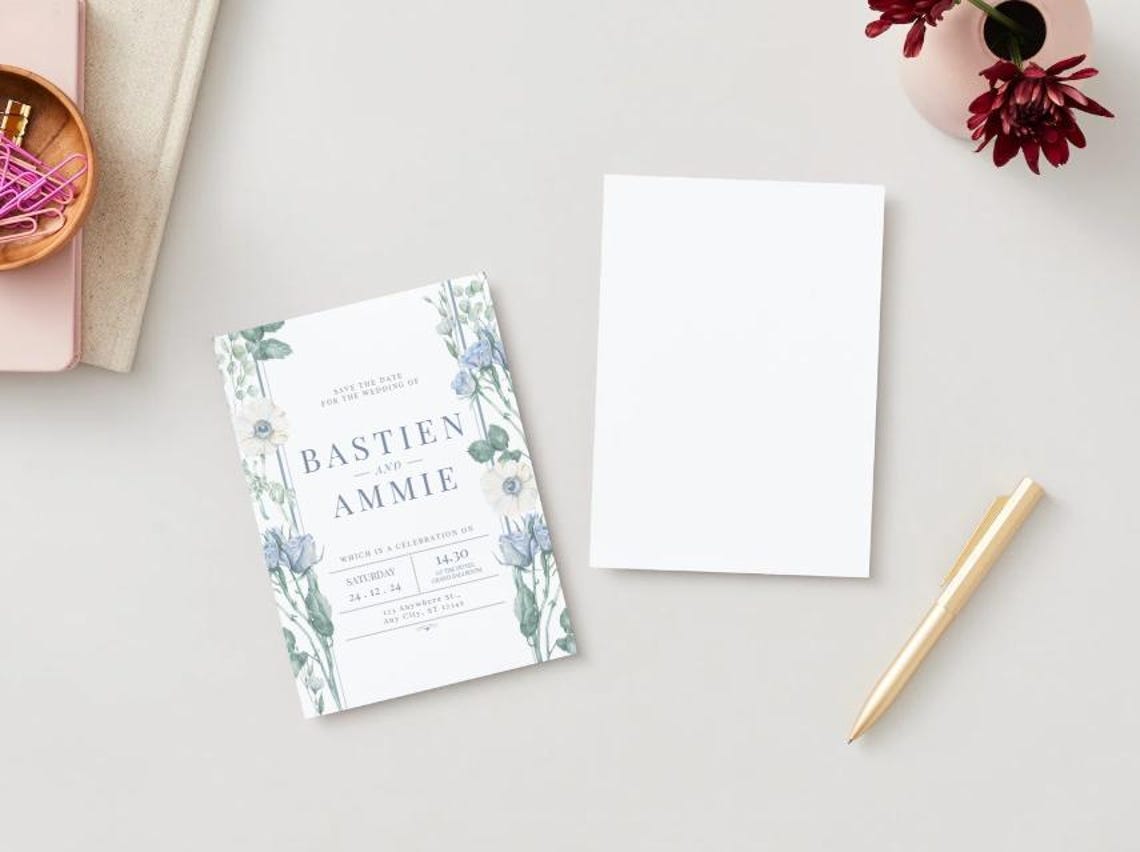 Winter Flower Wedding Invitation Template Download - Etsy