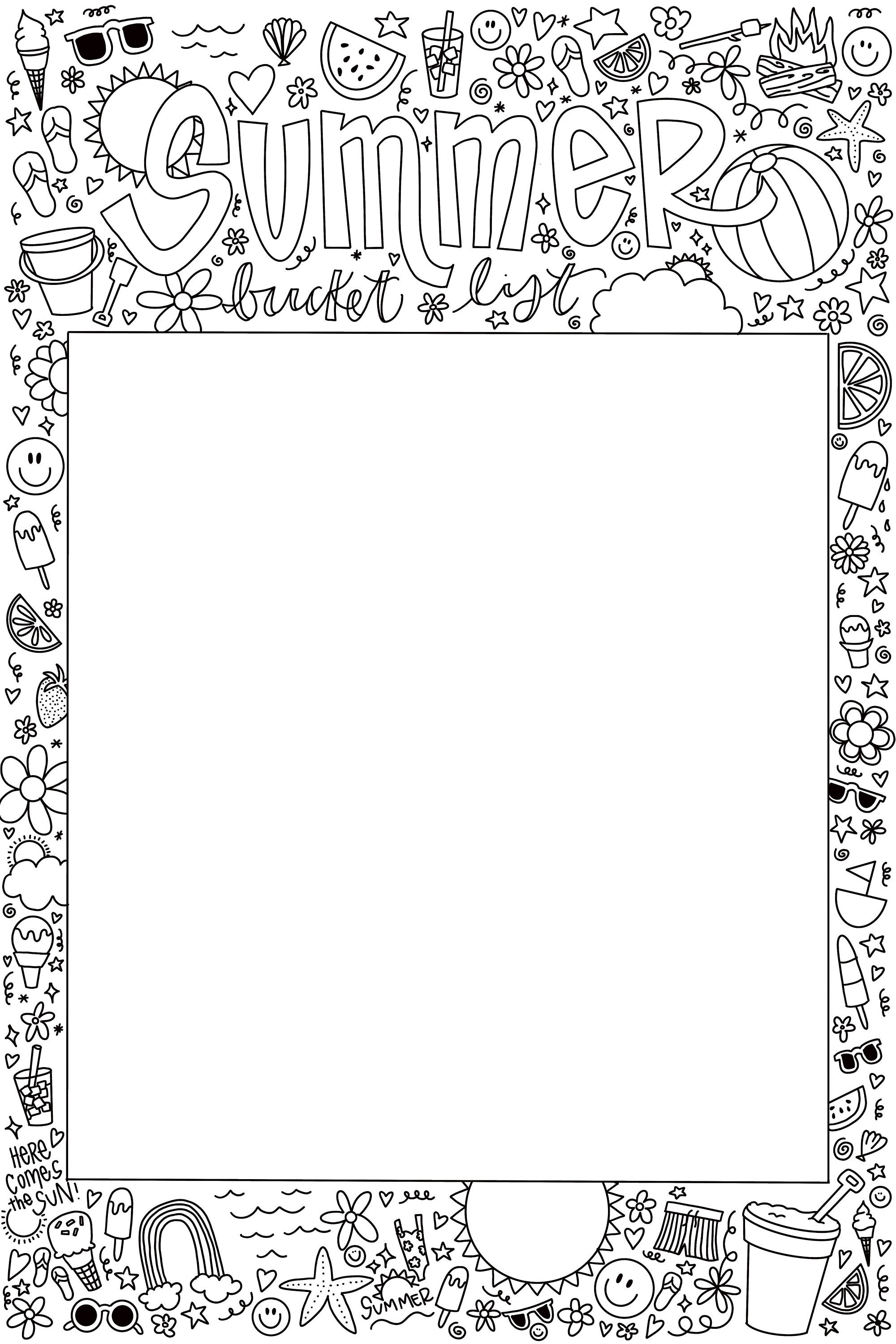 Summer Bucket List Coloring Page - Etsy
