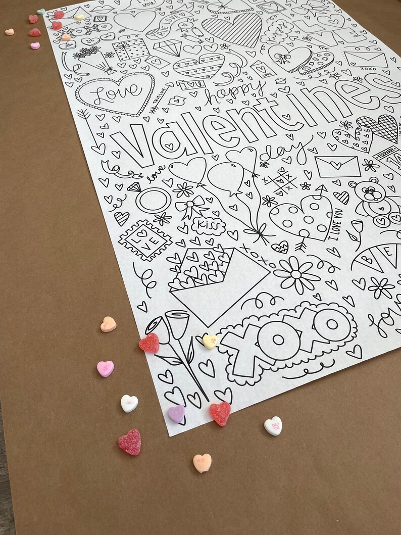 Valentines Coloring Sheet Large - Etsy