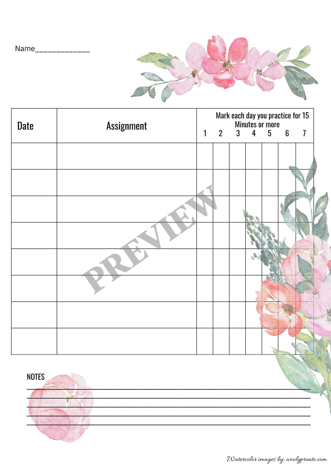 Flower Theme Instrument Assignment Chart, Music Practice Chart, Music ...
