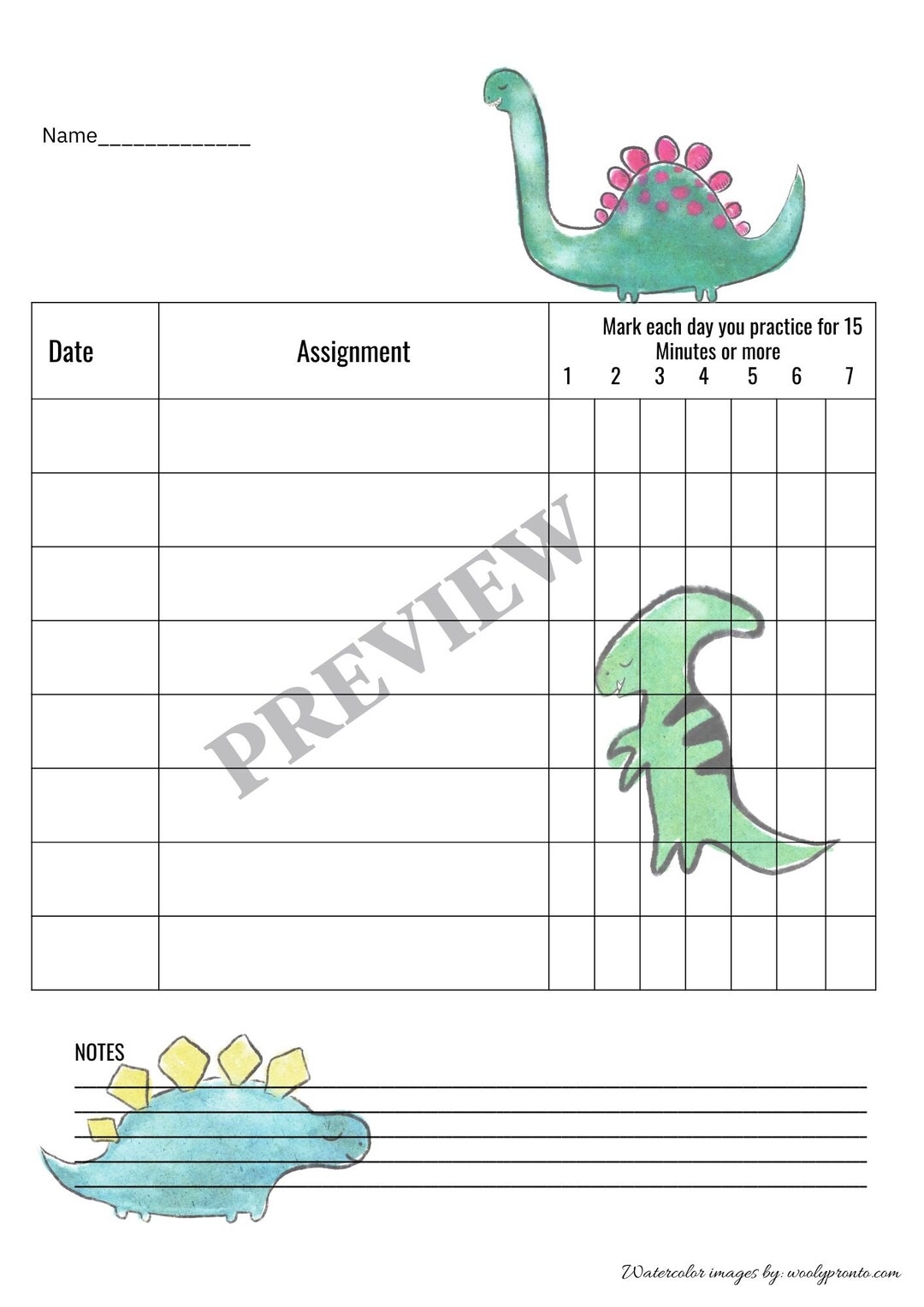 Dinosaur Theme Instrument Assignment Chart, Music Practice Chart ...