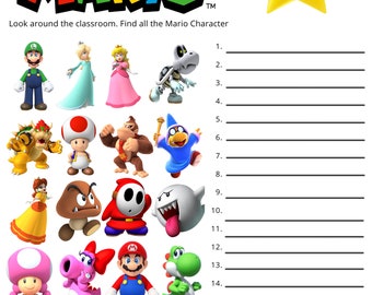 Super Mario Printable Scavenger Hunt & Party Game Instant Download Kids ...