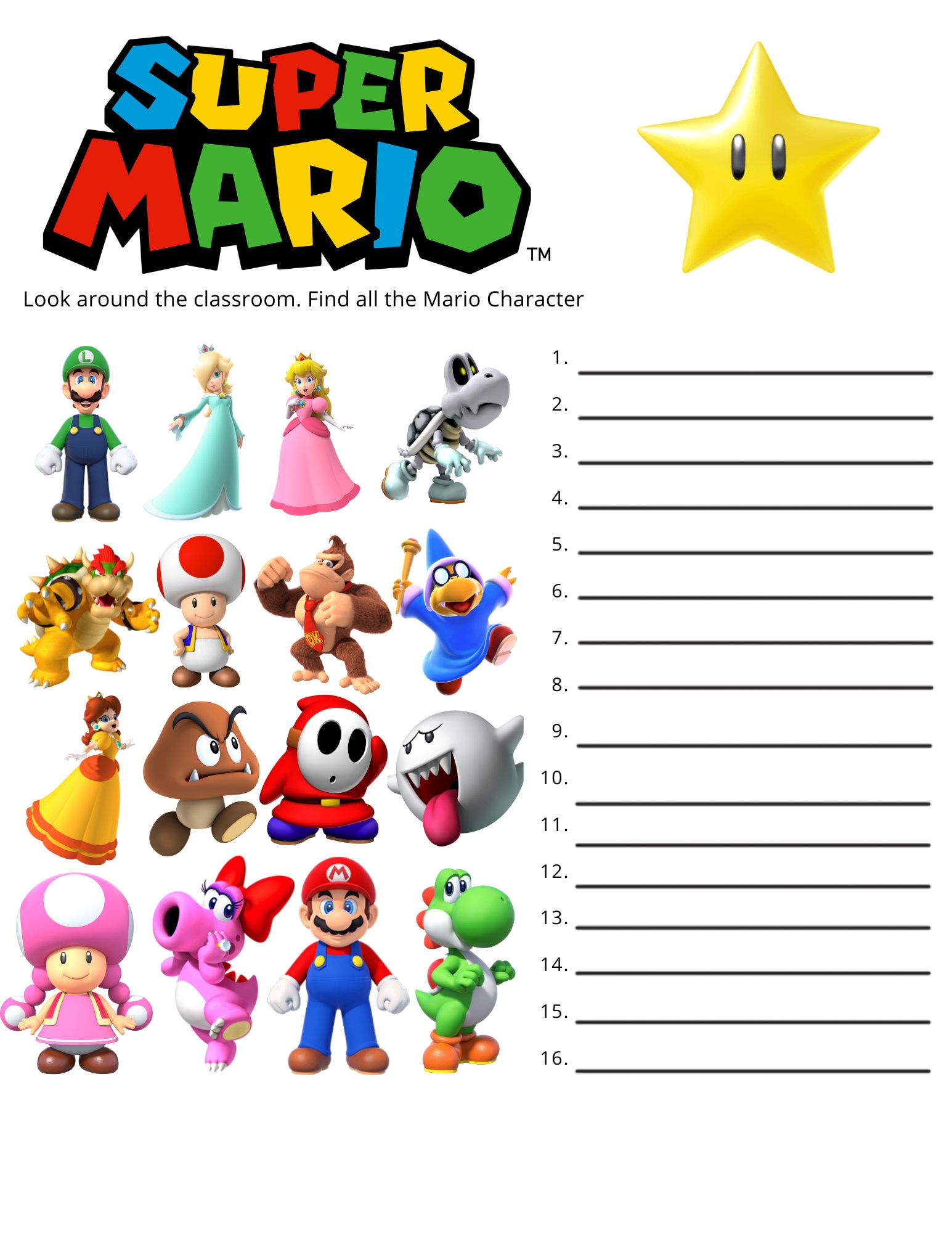 Super Mario Scavenger Hunt - Etsy