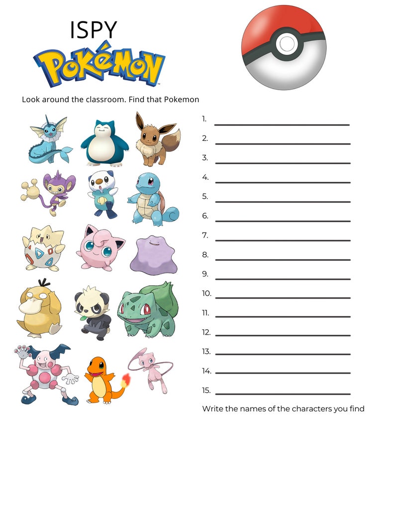 Pokemon Scavenger Hunt - Etsy