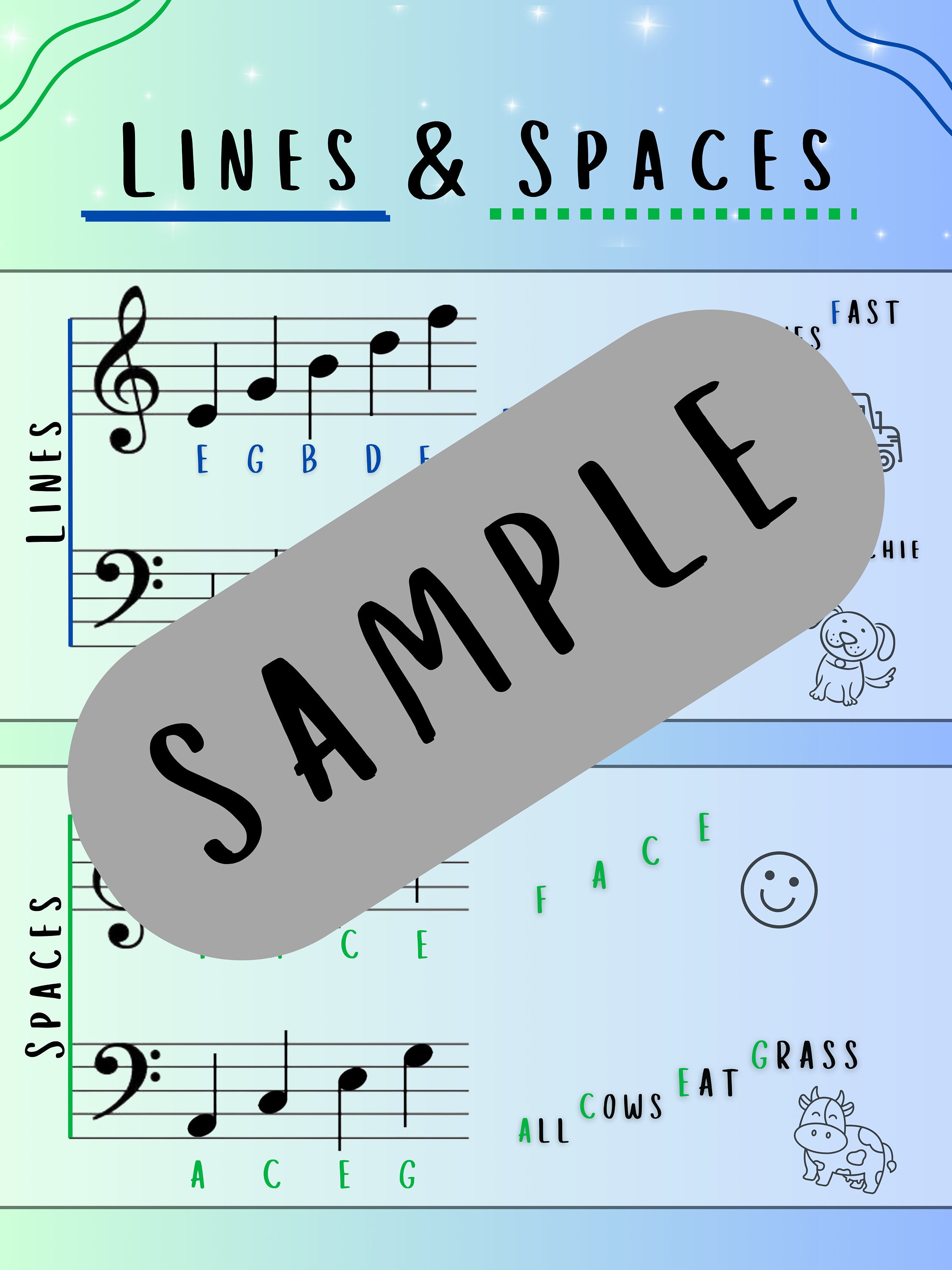Lines & Spaces Piano Pack digital Pack of 3: Poster, Guide, Worksheet ...