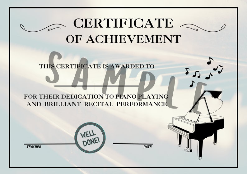 Music Certificate of Achievement for Piano Recital - Piano Student ...
