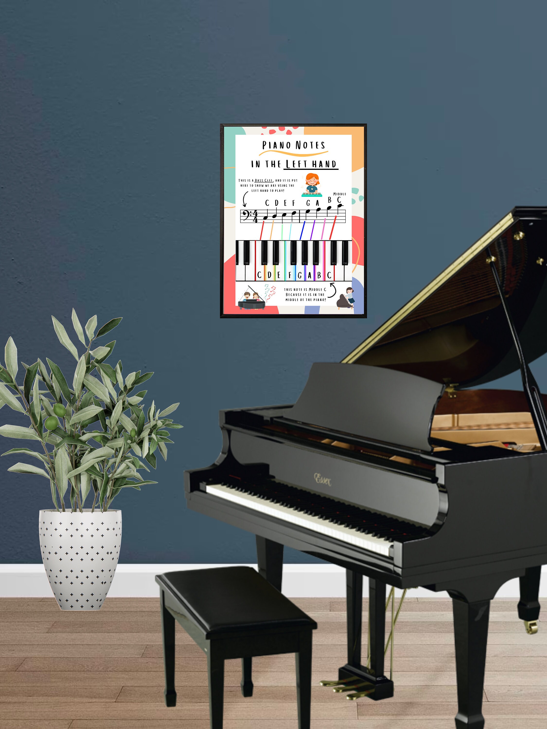 Piano Notes in the Left Hand Poster - Piano - Bass Clef - Music ...
