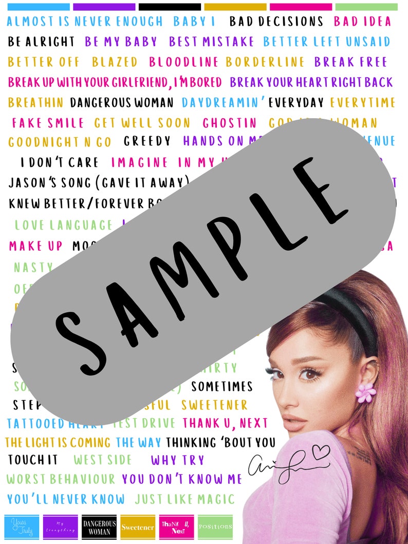Ariana Grande A-Z Song Collage Poster Yours Truly My Everything ...