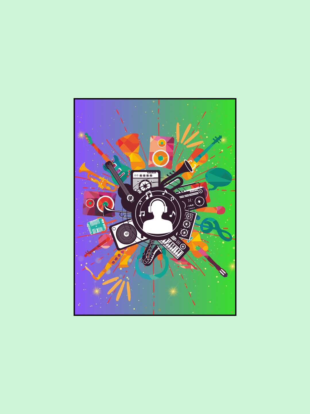 Music Collage Poster - Stereo - Guitar - Piano - Keyboard - Clarinet ...